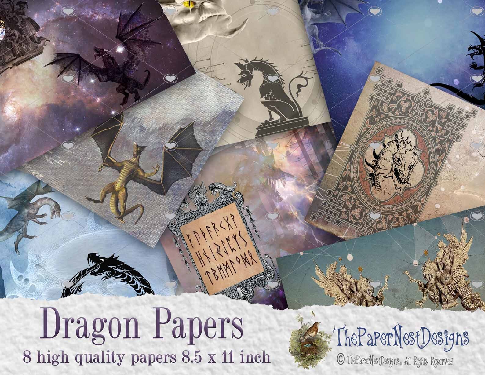 Dragon Bundle Printable fairy tales Dragons Collage Sheet Paper Pack ...