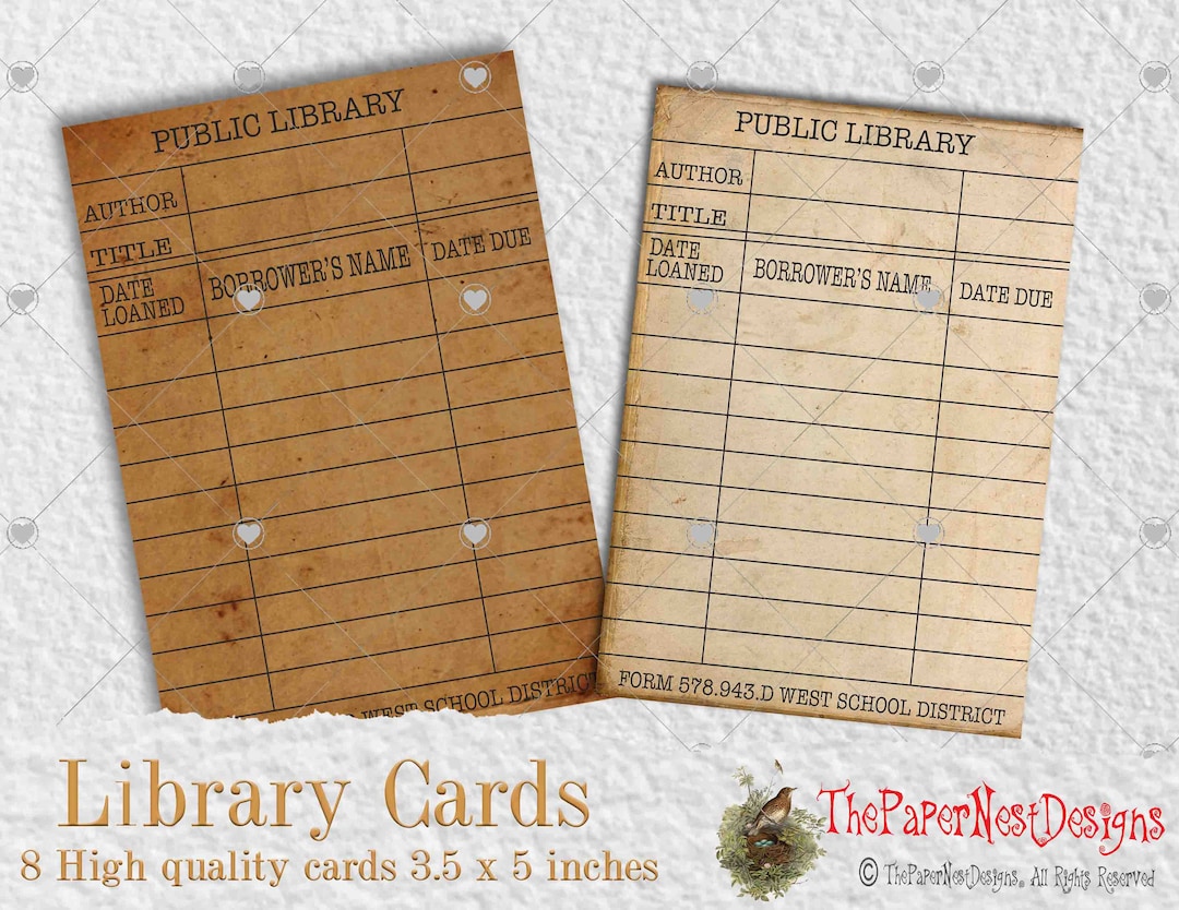 Vintage Library Cards, 8 Printable Library Cards, Scrapbooking Cards ...