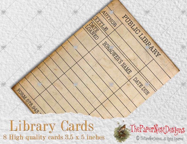 Vintage Library Cards 8 Printable Library Cards Scrapbooking | Etsy