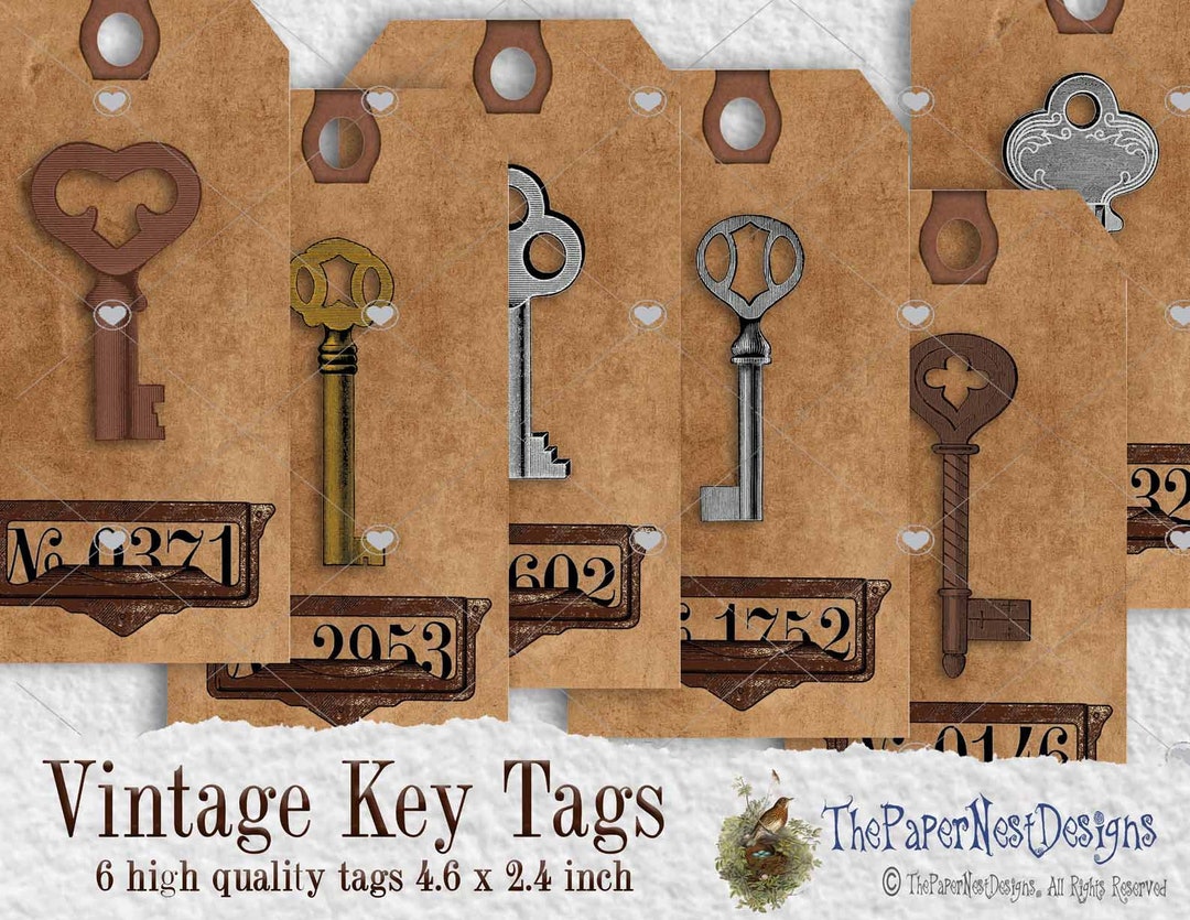 Printable Key Tags, Vintage Style Tags, Ephemera Tags, Digital Gift ...