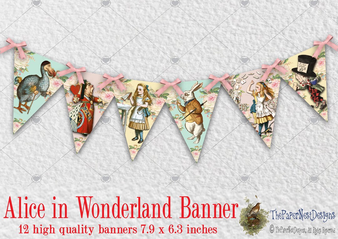 Alice in Wonderland Banner 12 Printable Party Banners - Etsy