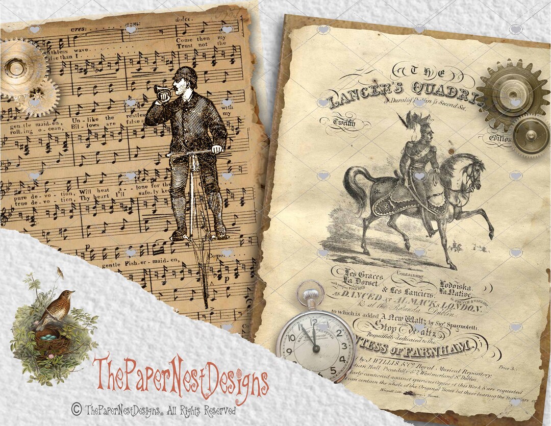 Steampunk Sheet Music Papers, 8 Vintage Inspired Papers, 8,5 X 11 Inch ...