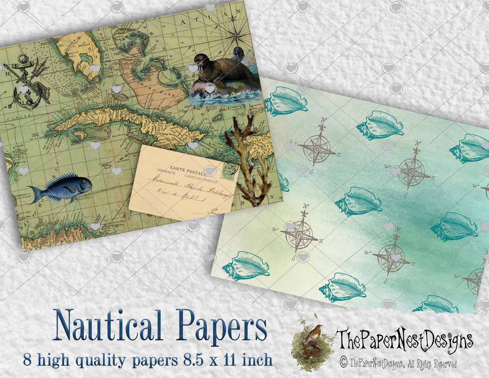 Nautical Paper Pack 8 Sea inspired papers 85 x11 Inch | Etsy