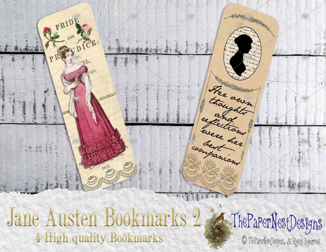 Jane Austen bookmarks 4 printable bookmarks Collage sheet | Etsy
