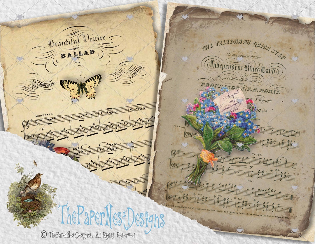 8 Vintage Style, Romantic Sheet Music Papers, - Etsy