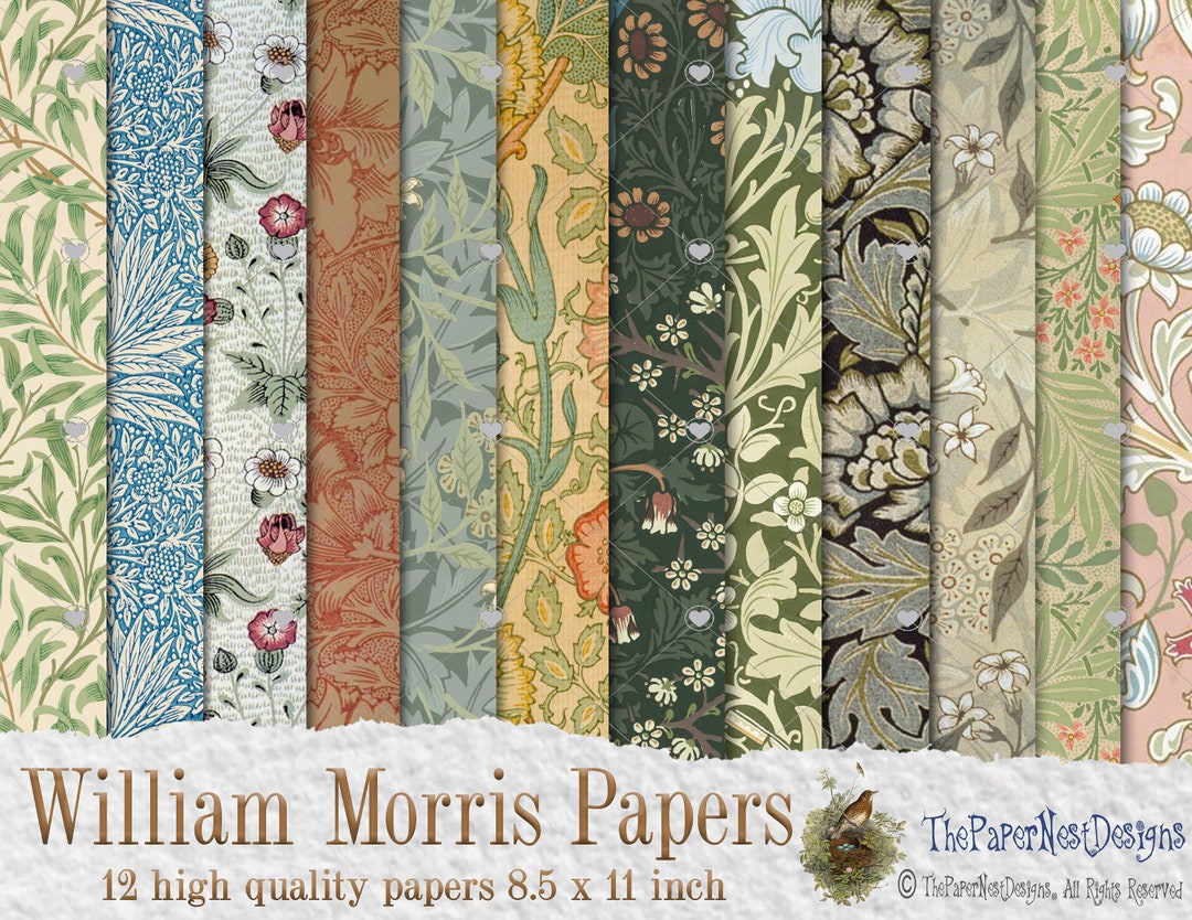 William Morris Vintage, Floral Papers, 12 Different Printable Papers ...