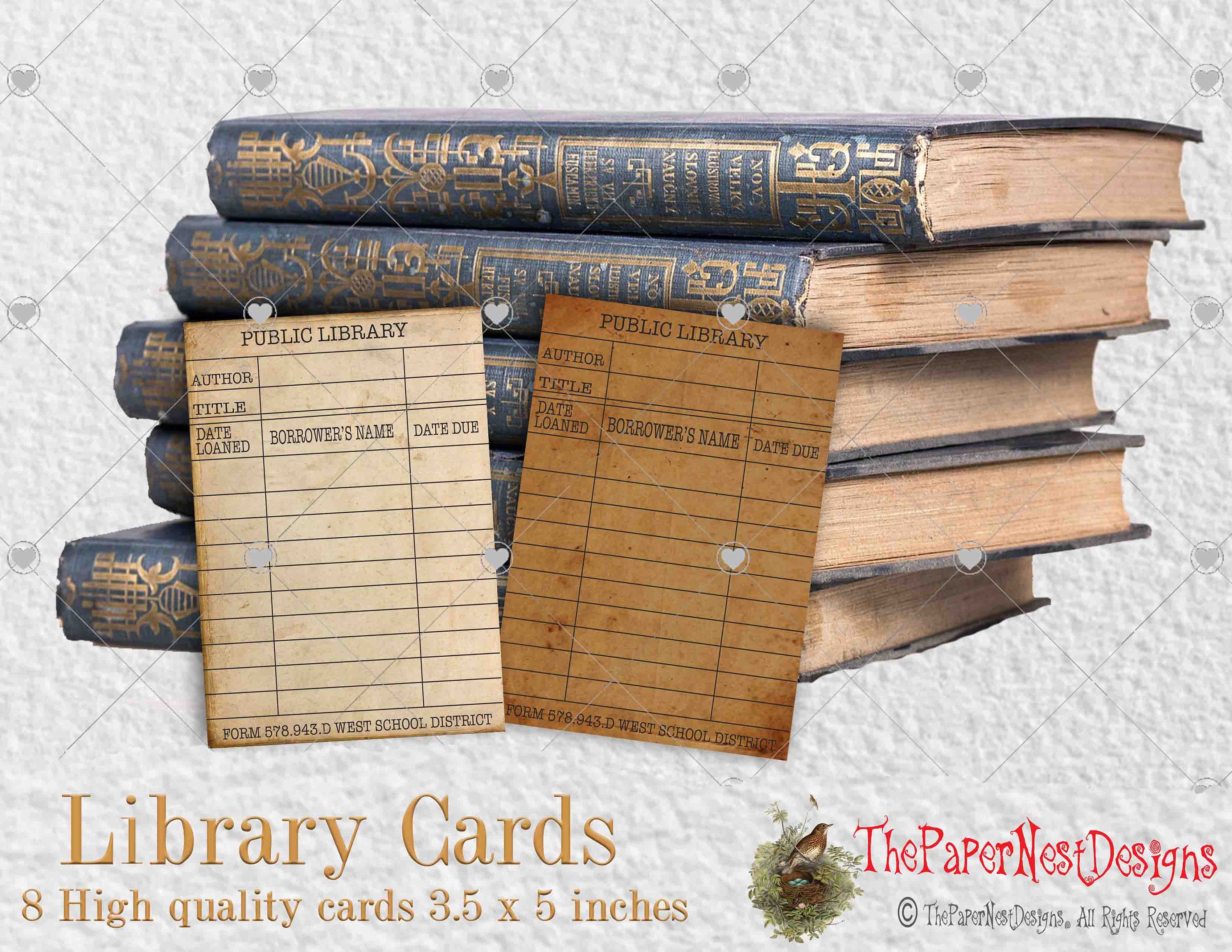 Vintage Library Cards 8 Printable Library Cards Scrapbooking | Etsy UK