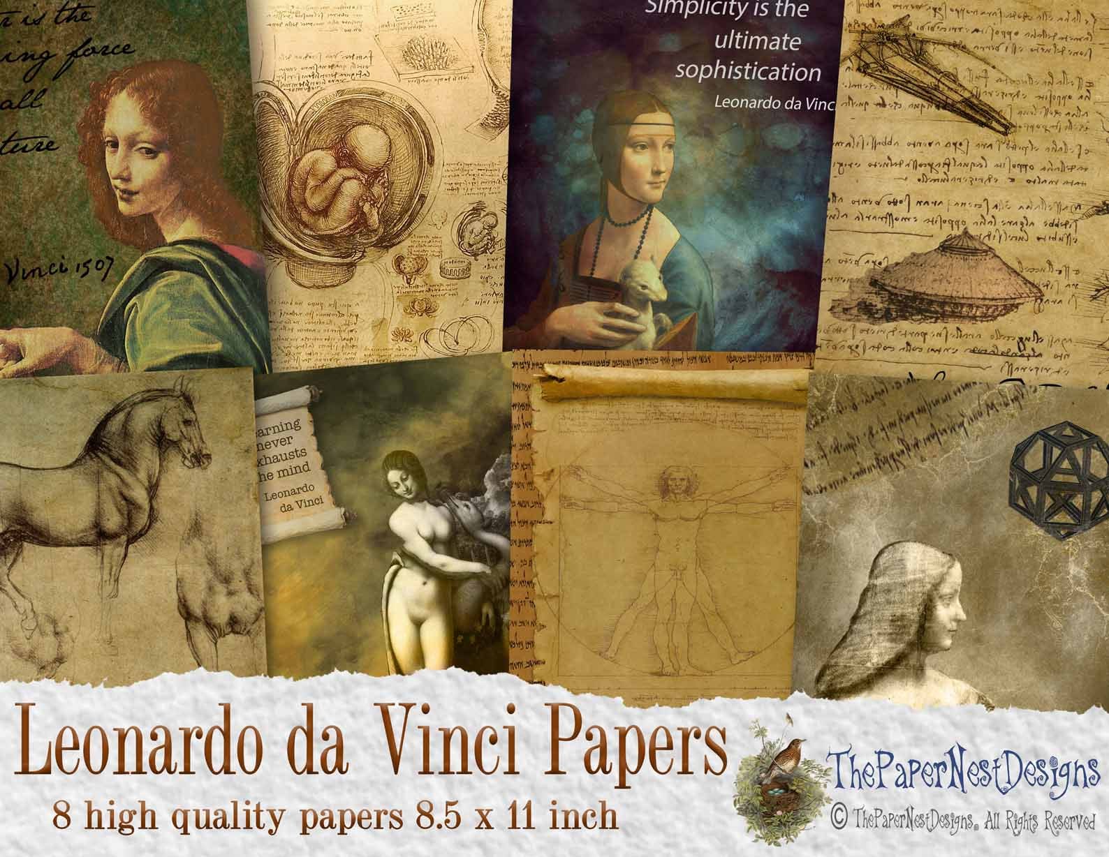 Leonardo Da Vinci Papers. Instant Digital Download, You Print - Etsy