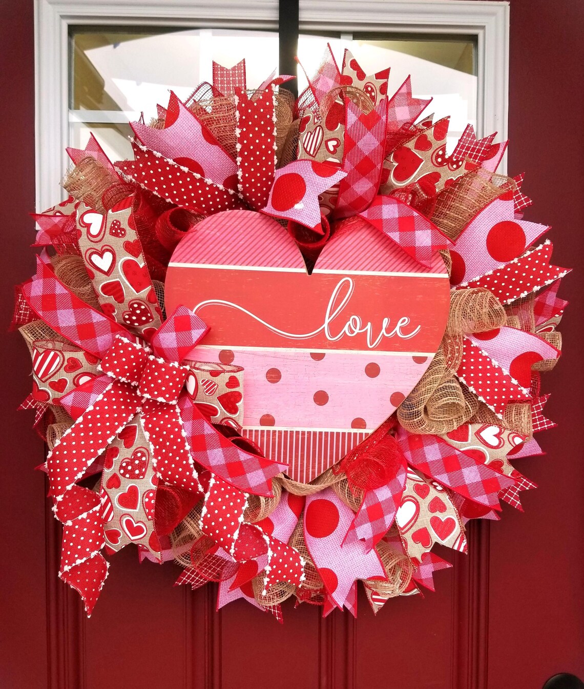 Happy Valentine's Day Wreath, Pink Love Wreath, Red Pink and White Door ...