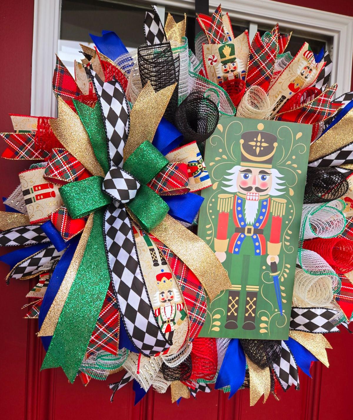 Nutcracker Christmas Wreath, Blue Harlequin Nutcracker Ballet Wreath ...