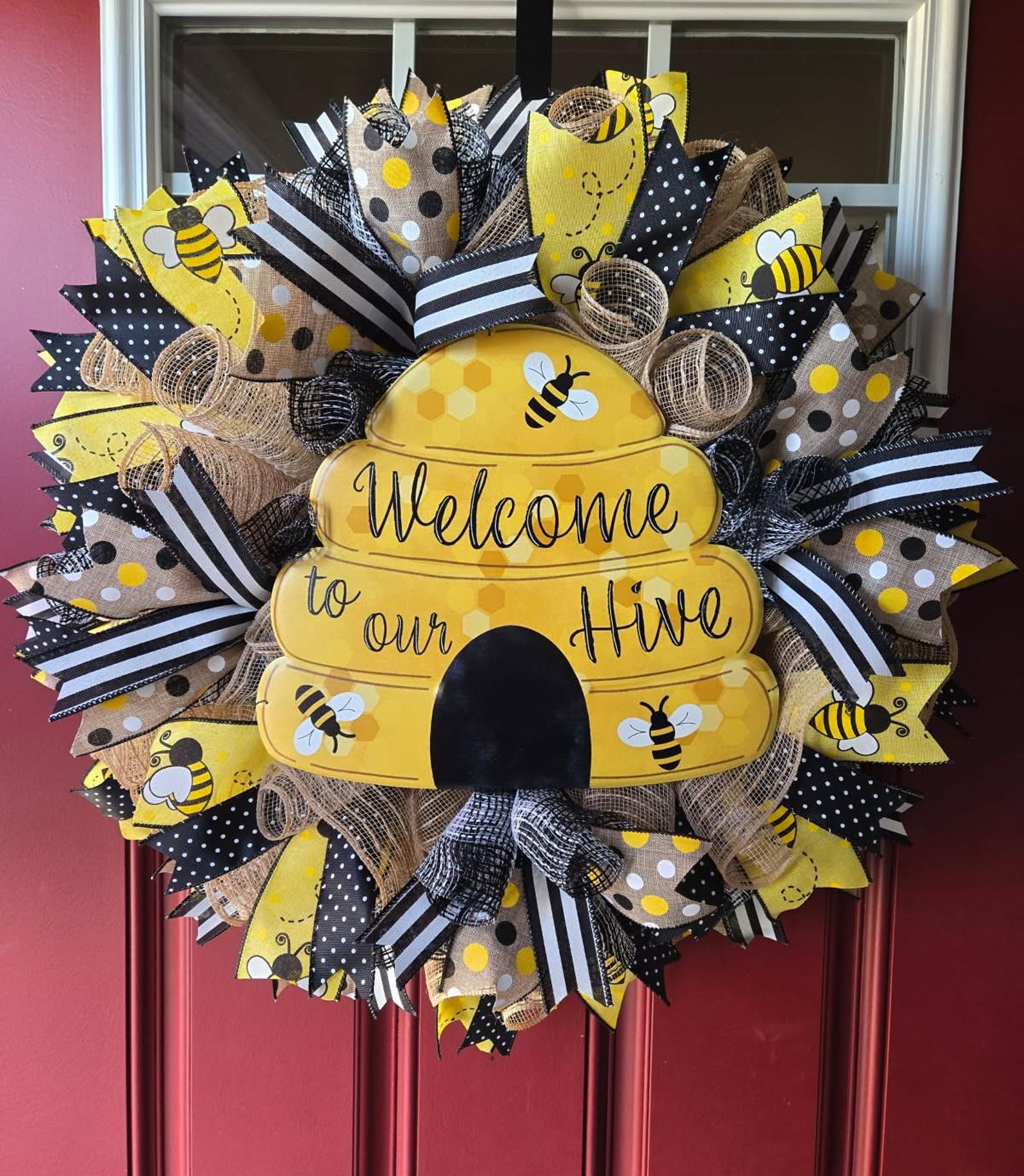 Welcome to Our Hive Spring Summer Bee Wreath, Farmhouse Bumblebee ...
