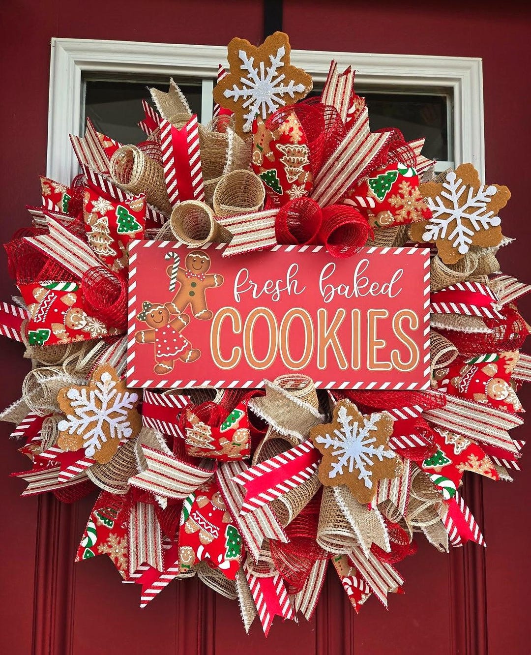 Gingerbread Ribbon Wreath, Christmas Cookie Wreath, Burlap Mesh Wreath ...