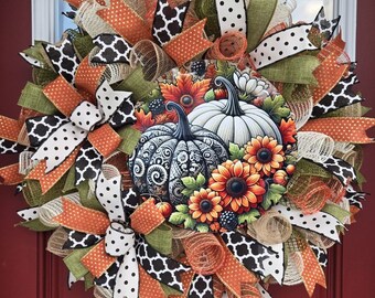 Welcome to Our Home Fall Wreath, Fall Pumpkin Sunflower Wreath ...