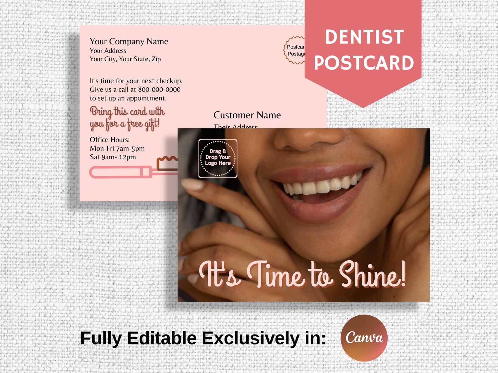 Dentist Postcard, Dental Appointment Reminder Card, Fully Editable in ...