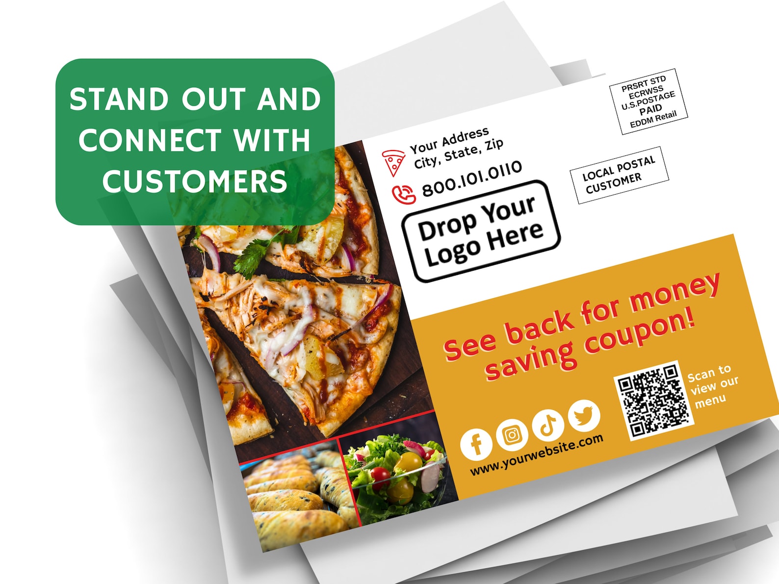 Pizza Restaurant EDDM Postcard, Coupon Marketing Mailer, Fully Editable ...
