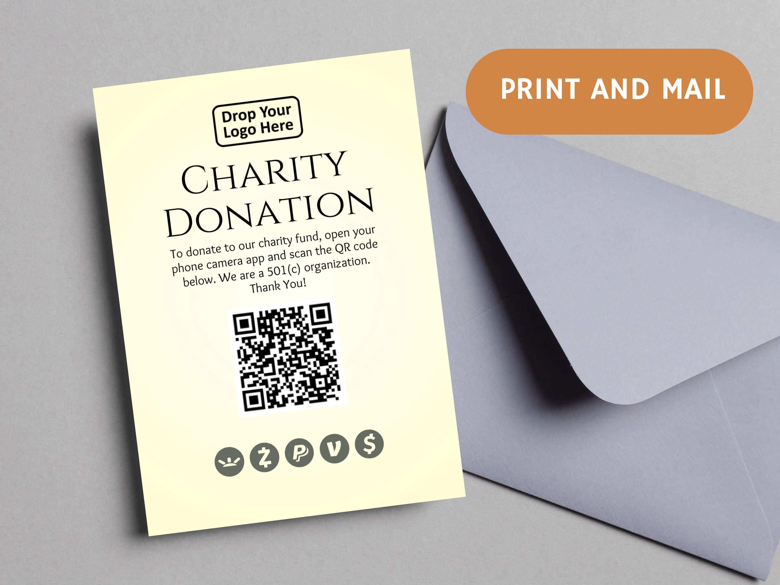 Charity Donation Fund QR Code Scan Sign, Venmo Paypal Cash App Zelle Go Fund Me Donations, Fully ...