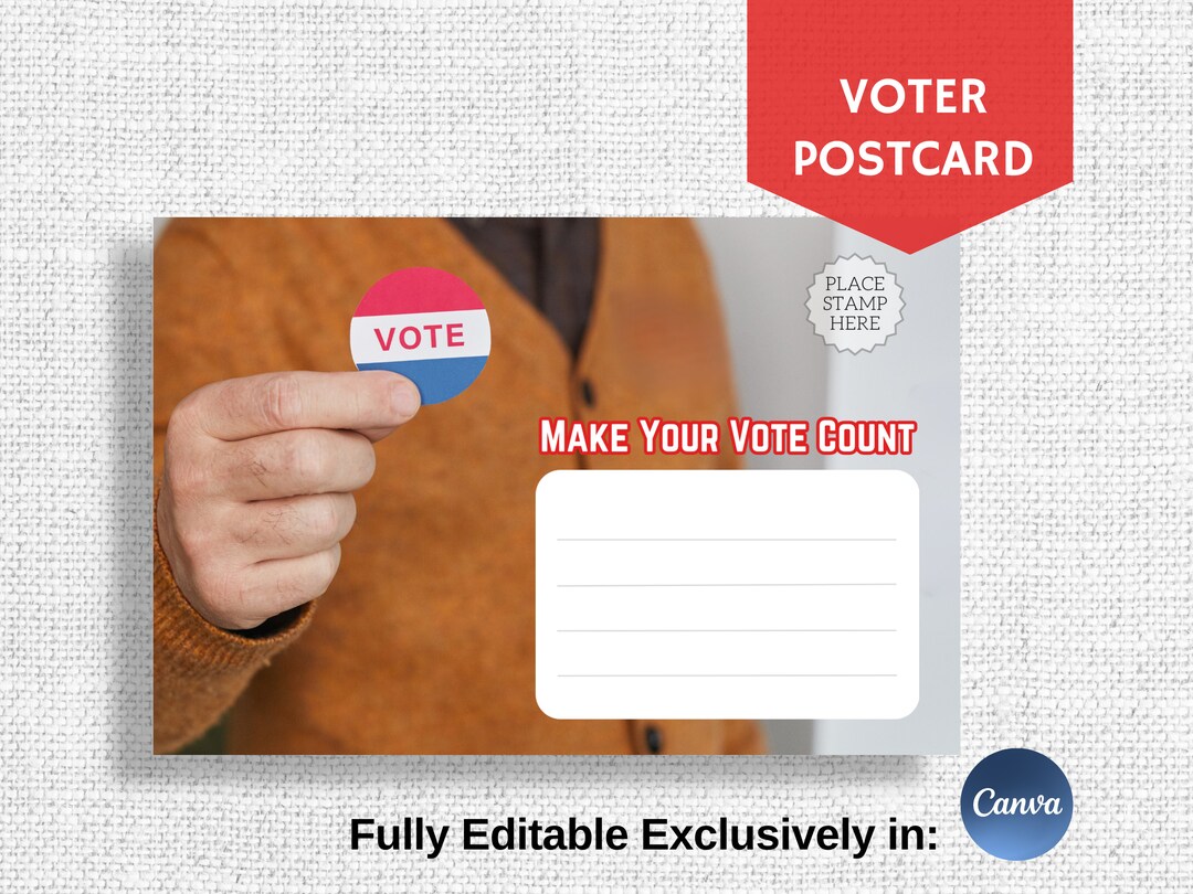 Editable Voter Postcard Space to Write Personal Note Get Out - Etsy