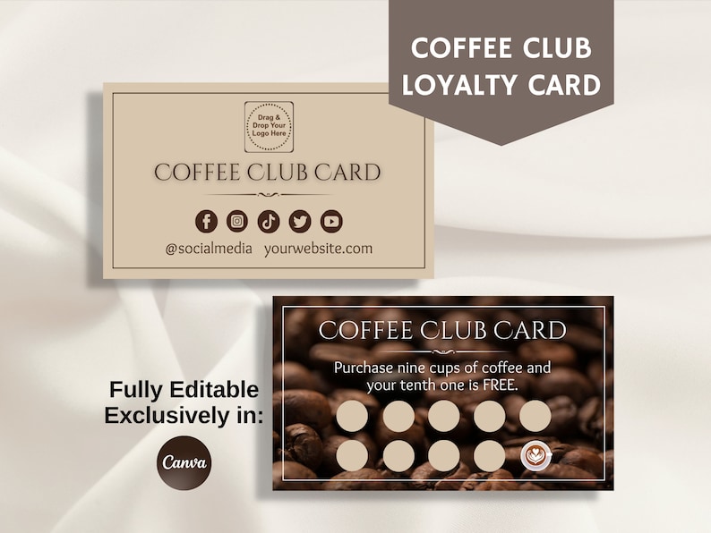 Coffee Club Loyalty Card, Coffee Shop Rewards Template, Fully Editable ...