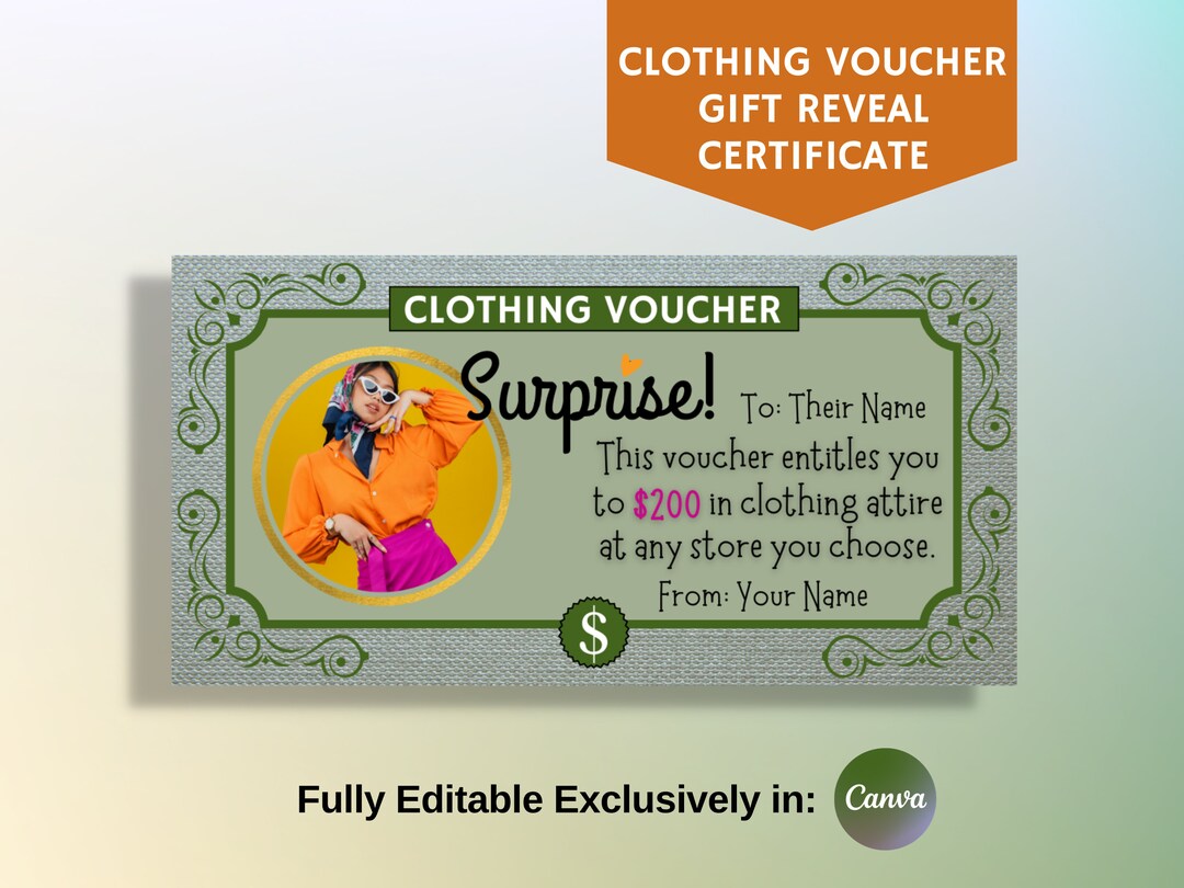 Clothing Voucher Gift Reveal Certificate, Shopping Surprise Gift Card ...