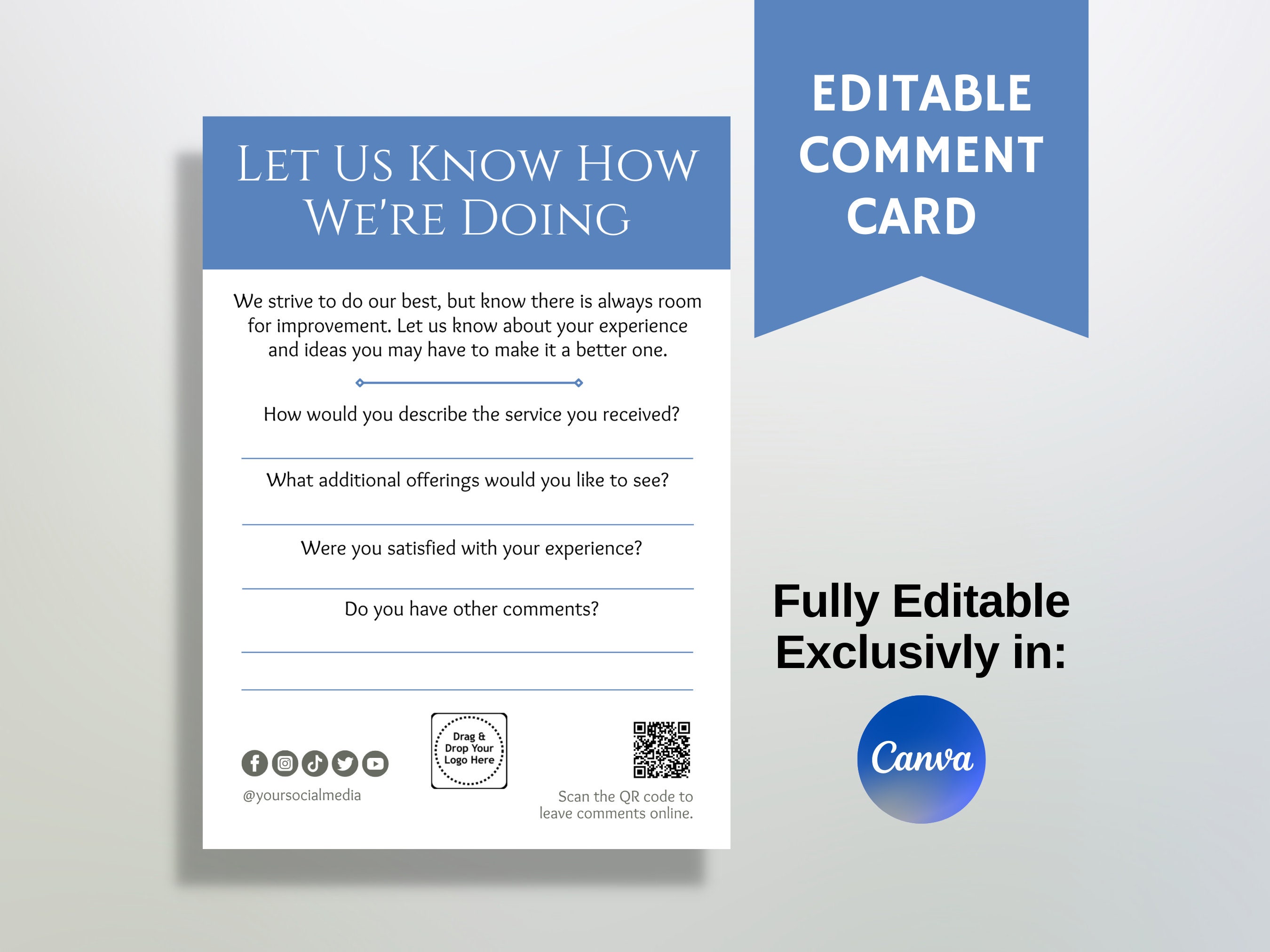 Comment Card for Suggestion Box, Customer Feedback Form, Fully Editable ...