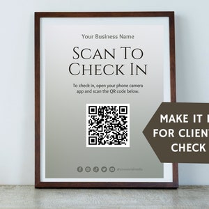 Printable Check in QR Code Scan Sign, Paperless Registration Templates ...