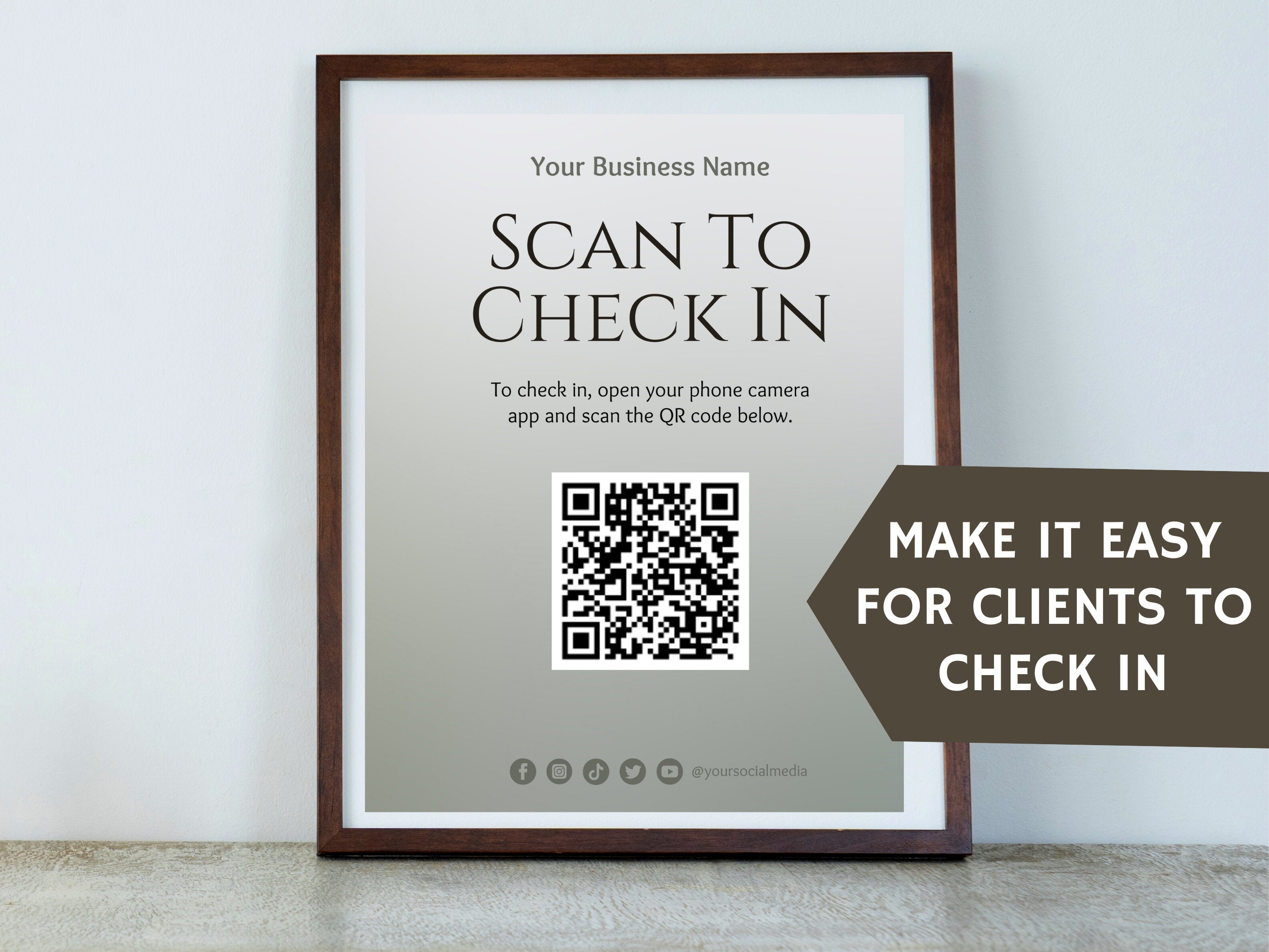 Printable Check in QR Code Scan Sign, Paperless Registration Templates ...