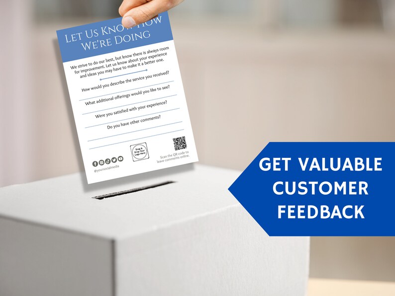 Comment Card for Suggestion Box, Customer Feedback Form, Fully Editable ...