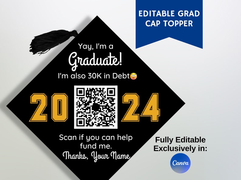 Editable Graduation Cap Topper, Humorous Go Fund Me Gift Request, Venmo ...
