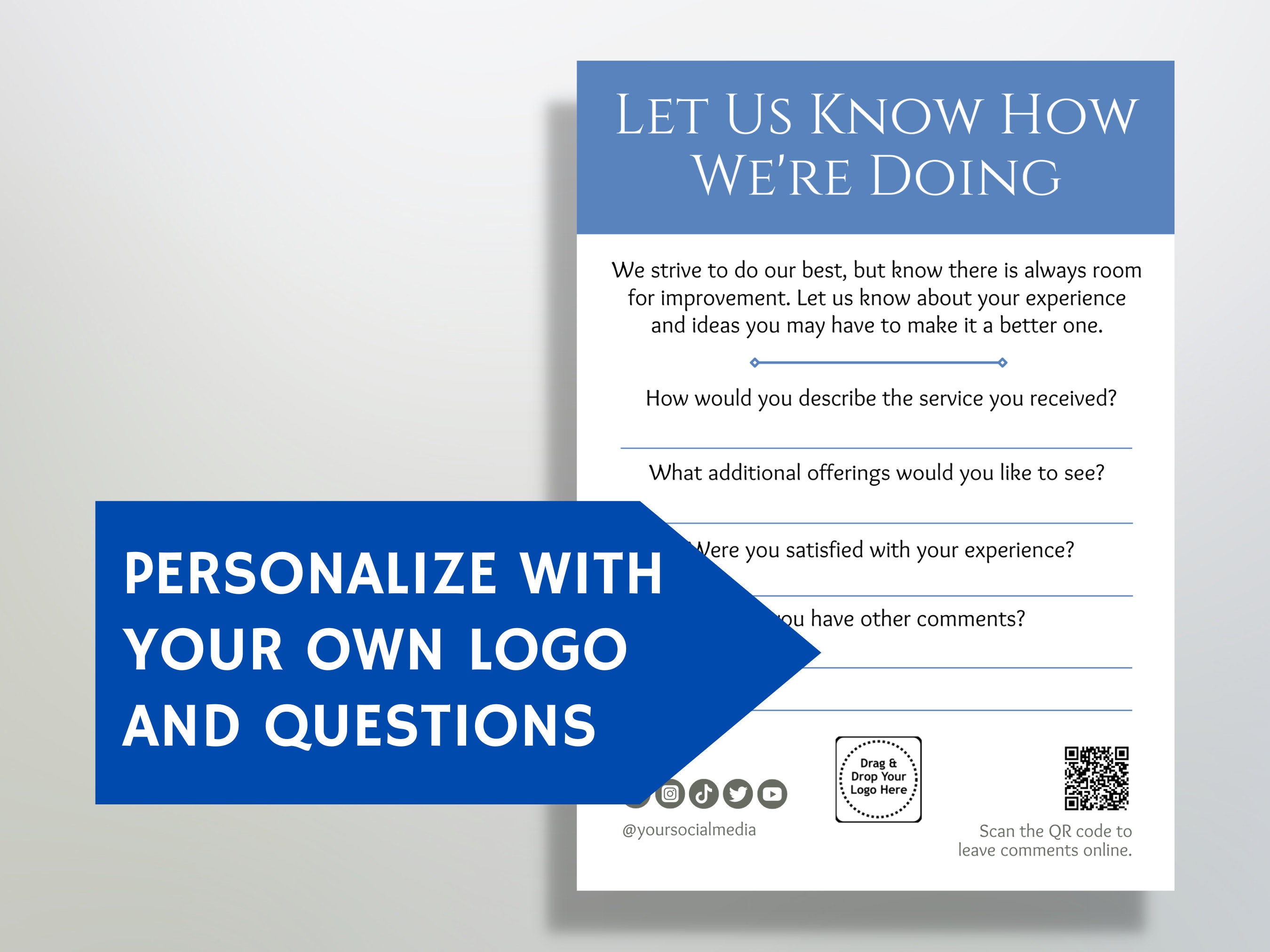 Comment Card for Suggestion Box, Customer Feedback Form, Fully Editable ...