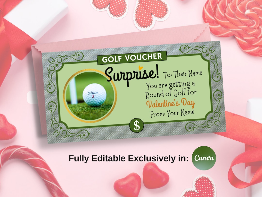 Golf Voucher Gift Reveal Certificate, Valentine's Day Gift Card, Fully ...