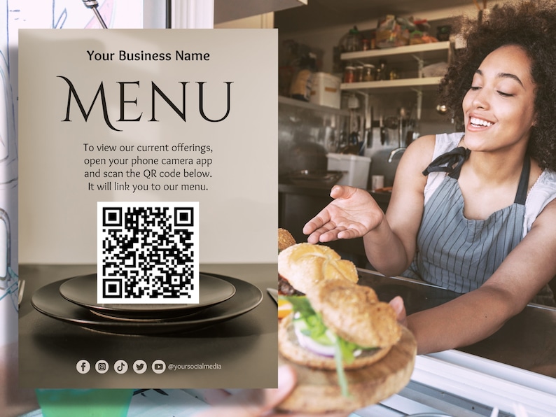 Printable Menu QR Code Scan Sign, Paperless Menu for Dining, Restaurant ...