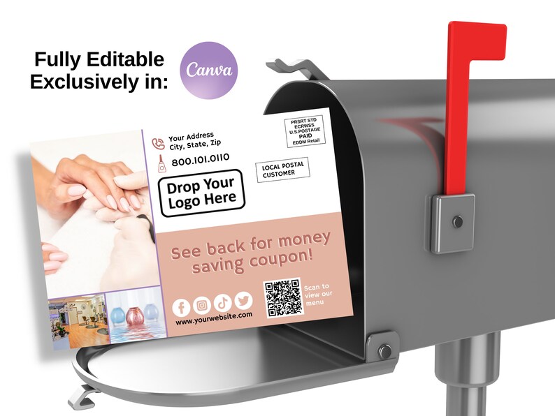 Nail Salon EDDM Coupon Postcard, Marketing Mailer, Fully Editable in ...