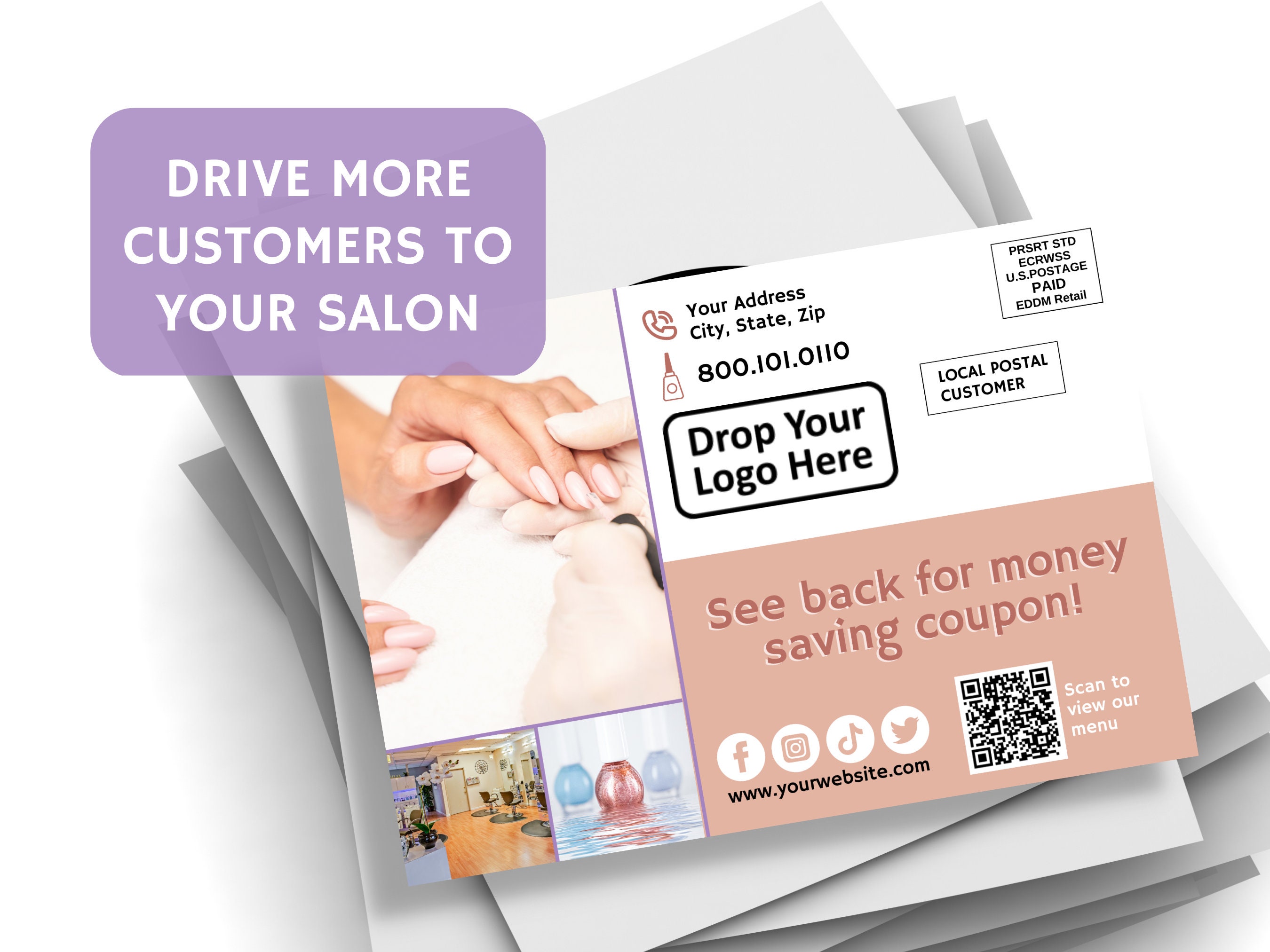 Nail Salon EDDM Coupon Postcard, Marketing Mailer, Fully Editable in ...