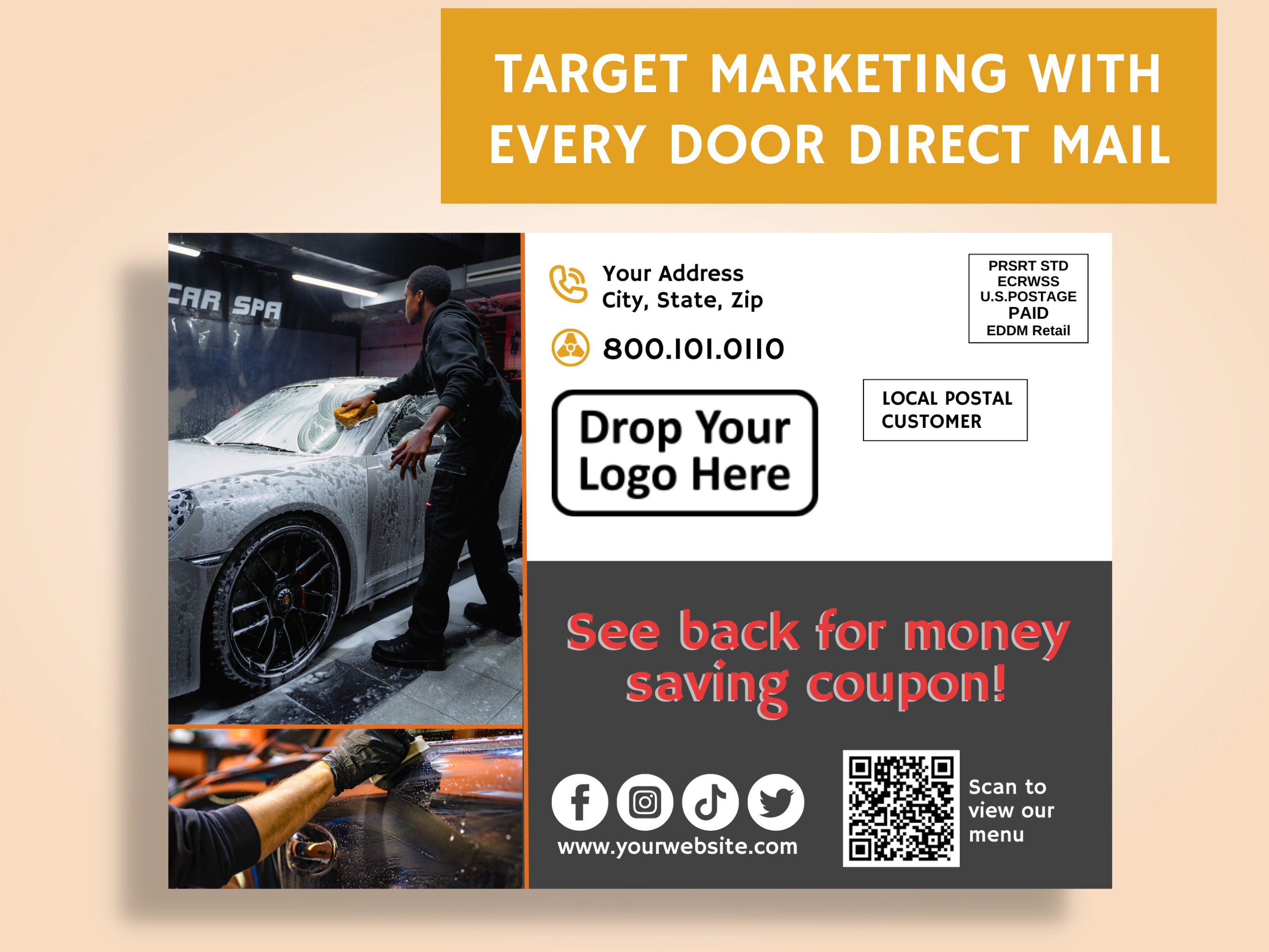 Car Detailing EDDM Coupon Postcard, Auto Wash Marketing Mailer, Fully ...