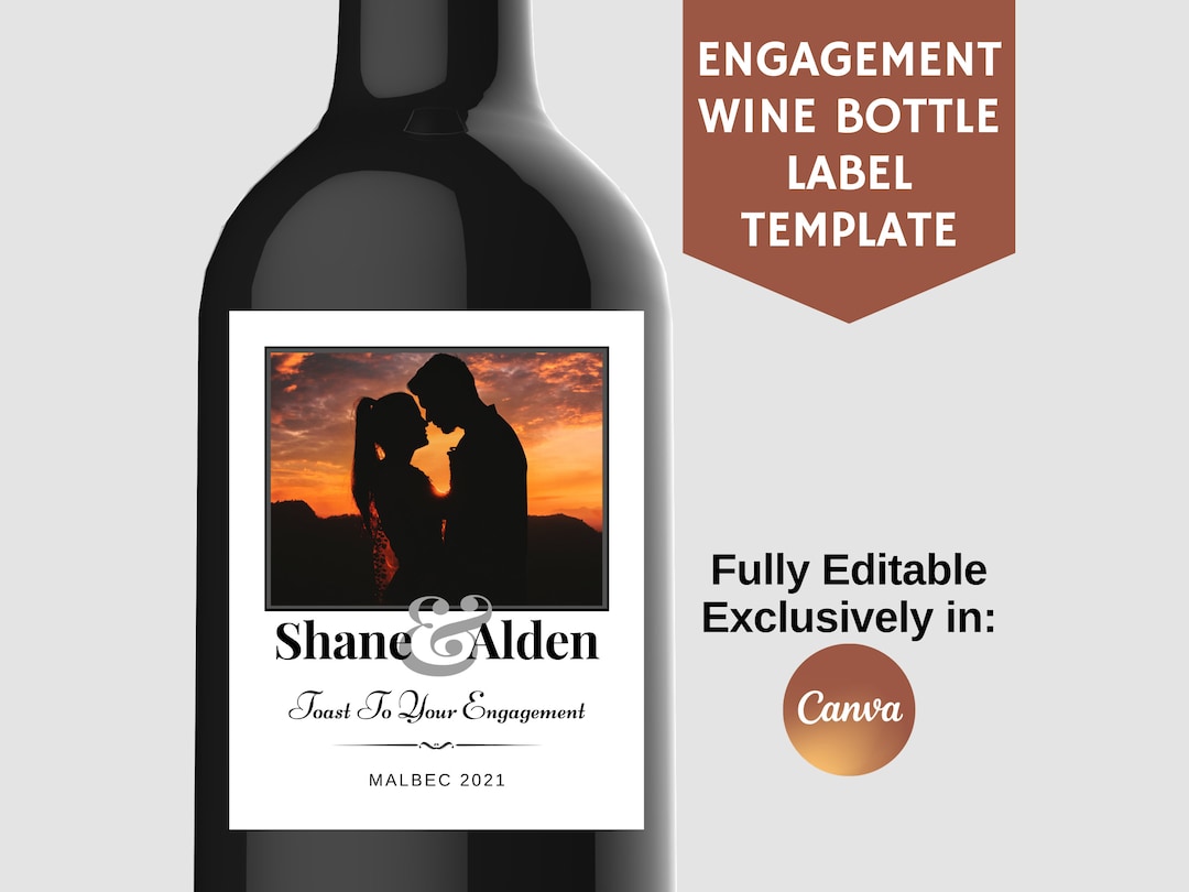 Engagement Wine Bottle Label, Personalized Wine for Couple Gift, Fully ...