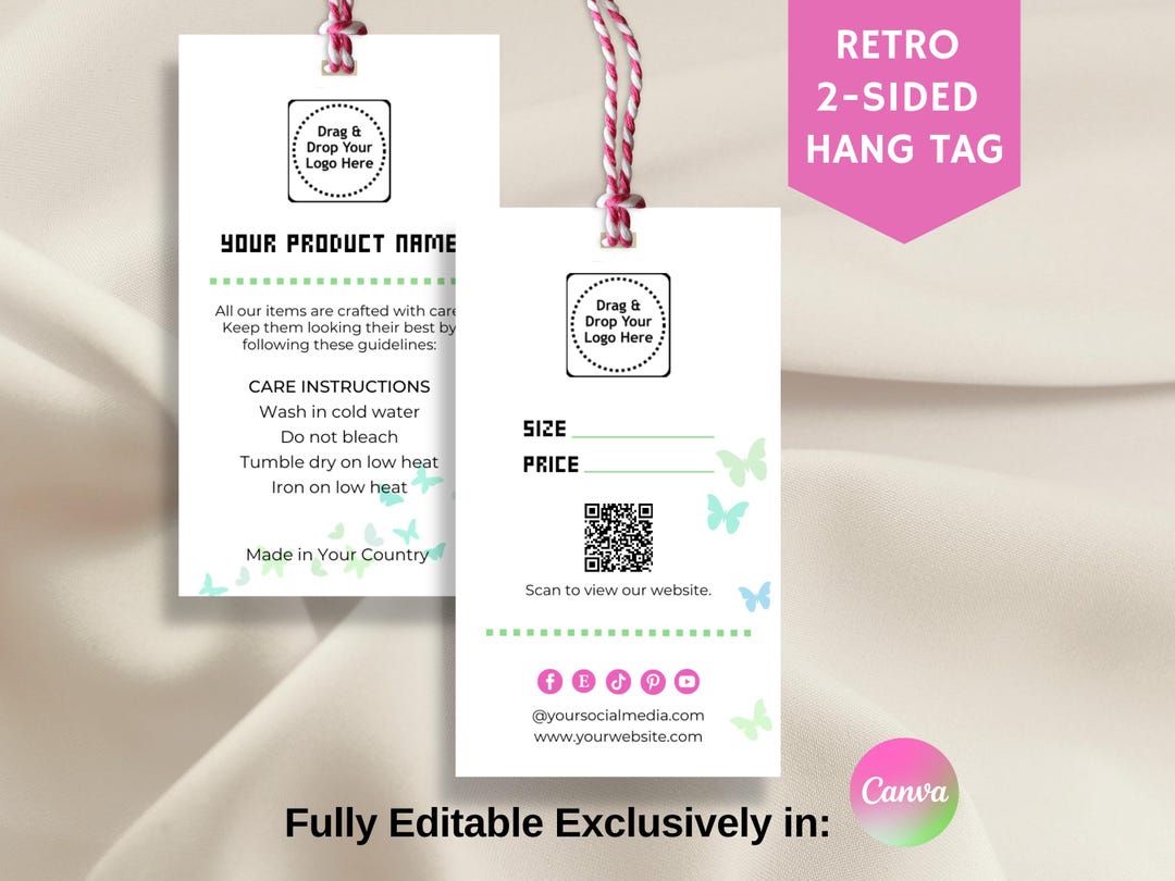 Retro Hang Tag, Two-sided With QR Scan Code, Fully Editable Template ...