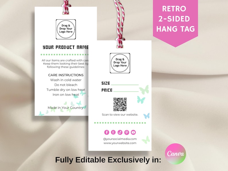 Retro Hang Tag, Two-sided With QR Scan Code, Fully Editable Template ...