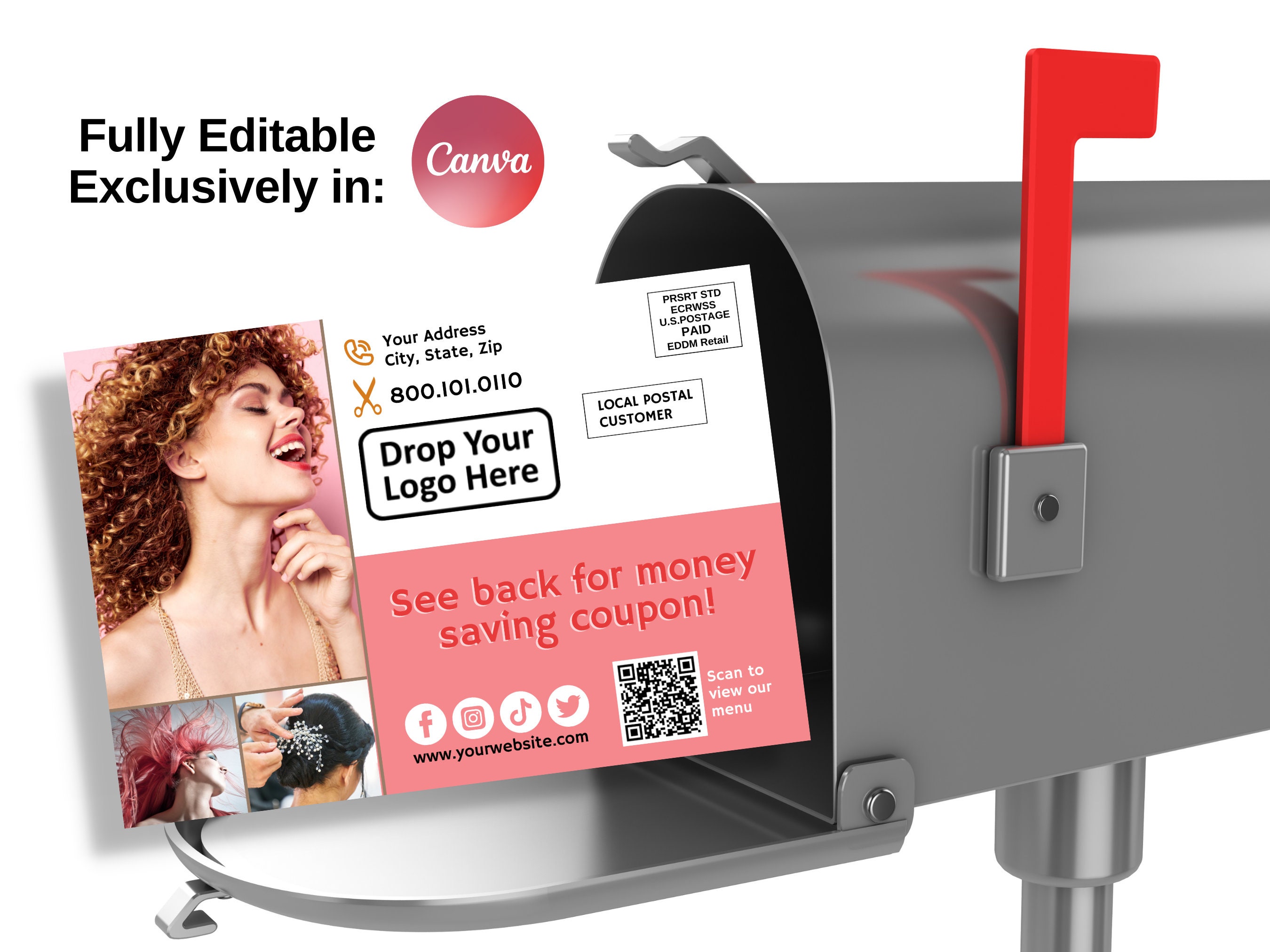 Hair Salon EDDM Coupon Postcard, Marketing Mailer, Fully Editable in ...
