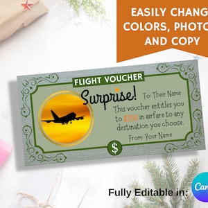Flight Voucher Gift Reveal Certificate, Travel Surprise Gift Card ...