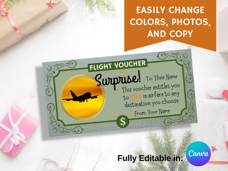 Flight Voucher Gift Reveal Certificate, Travel Surprise Gift Card ...
