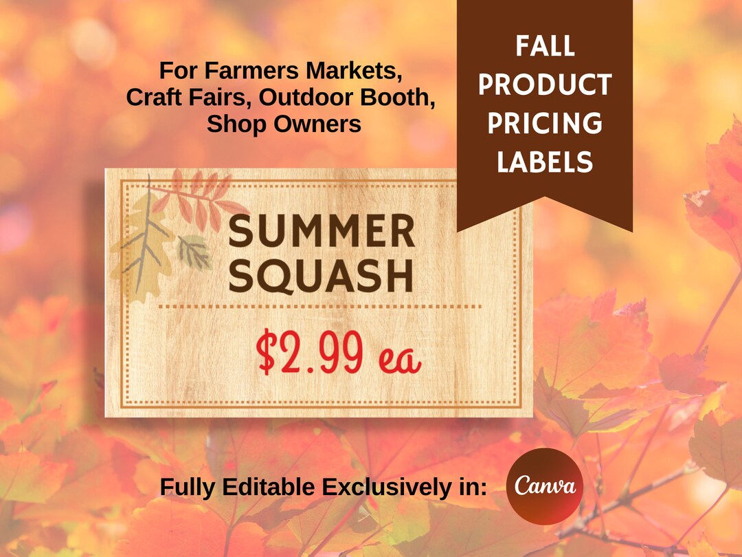 Fall Product Pricing Labels, Farmer's Market Craft Fair Marketing Tools ...