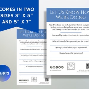 Comment Card for Suggestion Box, Customer Feedback Form, Fully Editable ...