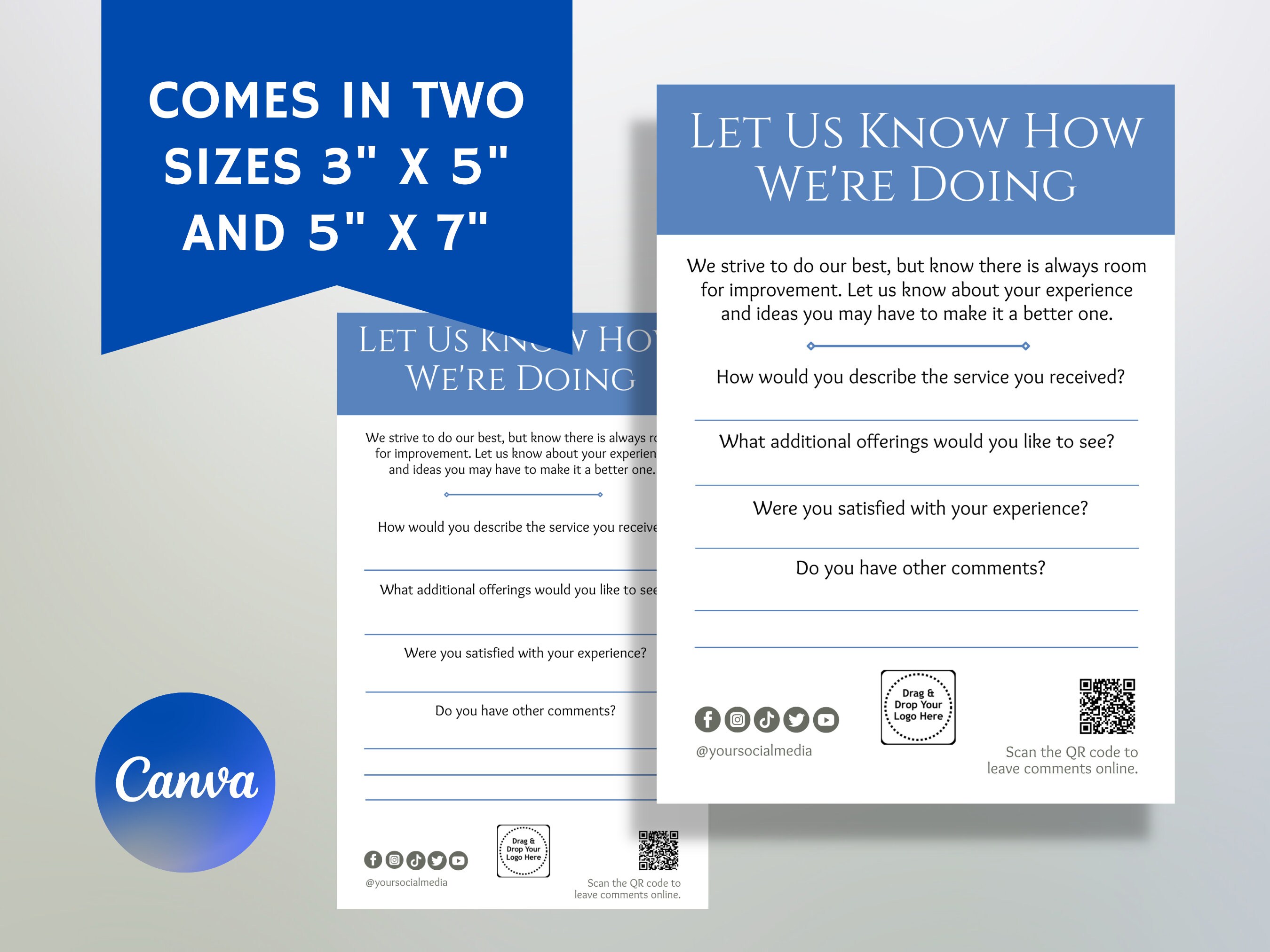 Comment Card for Suggestion Box, Customer Feedback Form, Fully Editable ...