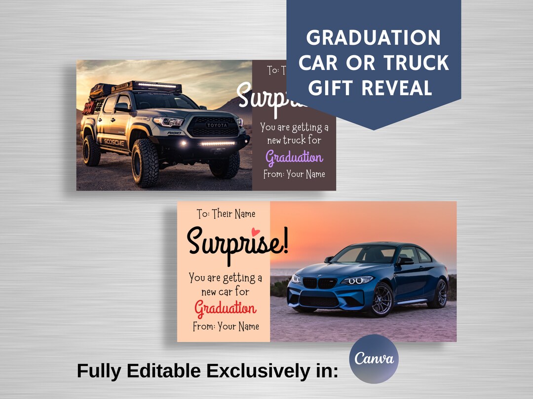 Grad Car Gift Reveal Certificate, Surprise New Truck Card, Getting a ...