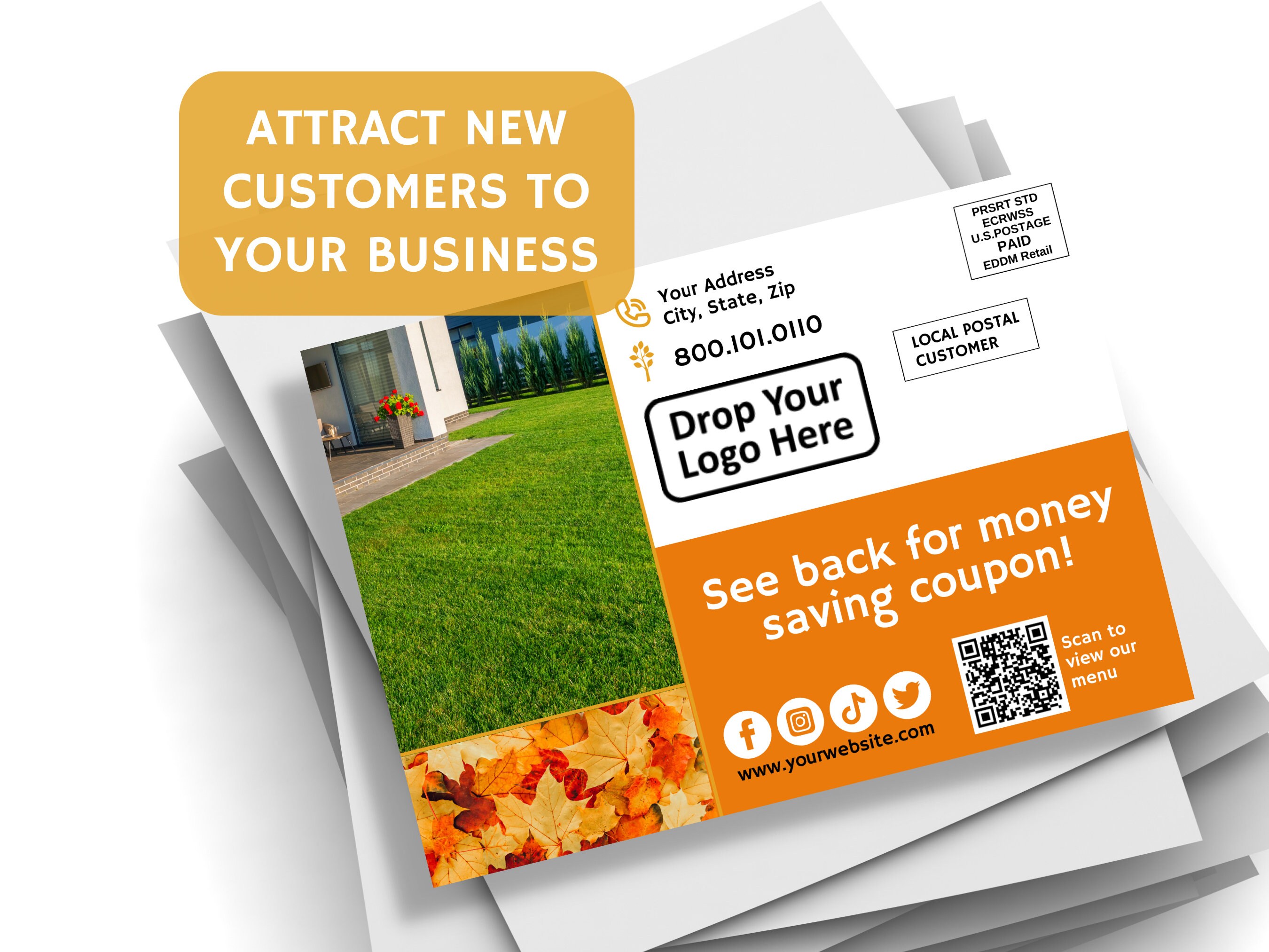 Lawn Service EDDM Postcard, Fall Landscaping Coupon Marketing Mailer ...