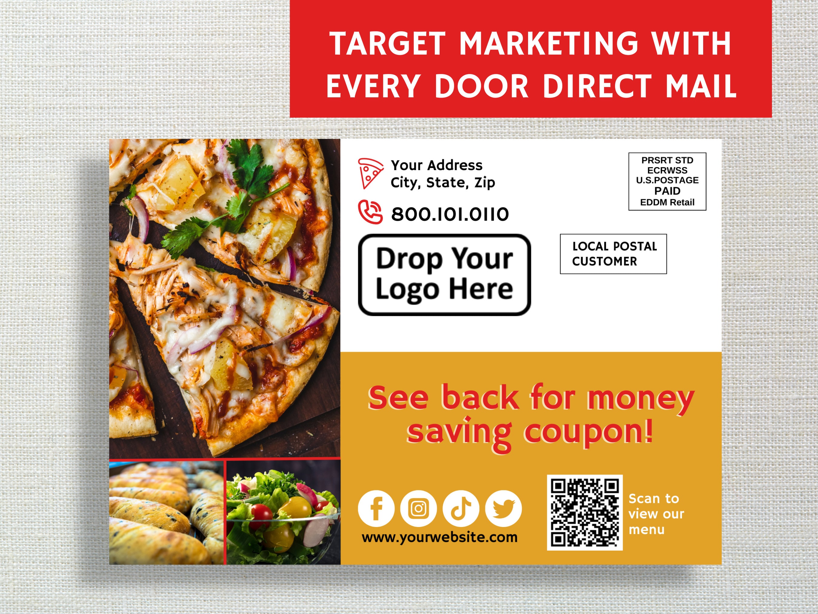 Pizza Restaurant EDDM Postcard, Coupon Marketing Mailer, Fully Editable ...