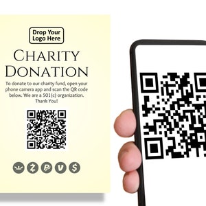 Charity Donation Fund QR Code Scan Sign, Venmo Paypal Cash App Zelle Go ...