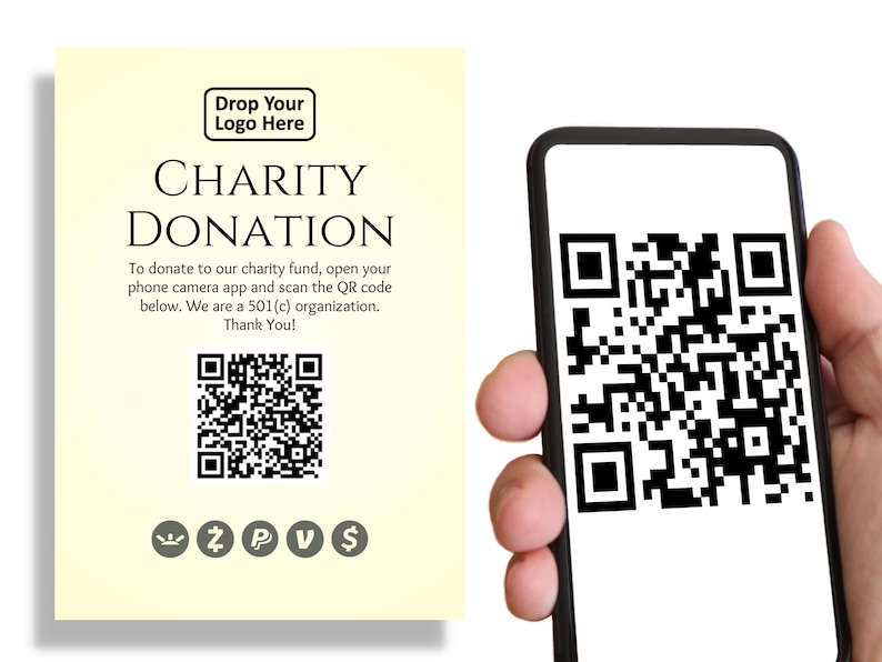 Charity Donation Fund QR Code Scan Sign, Venmo Paypal Cash App Zelle Go ...