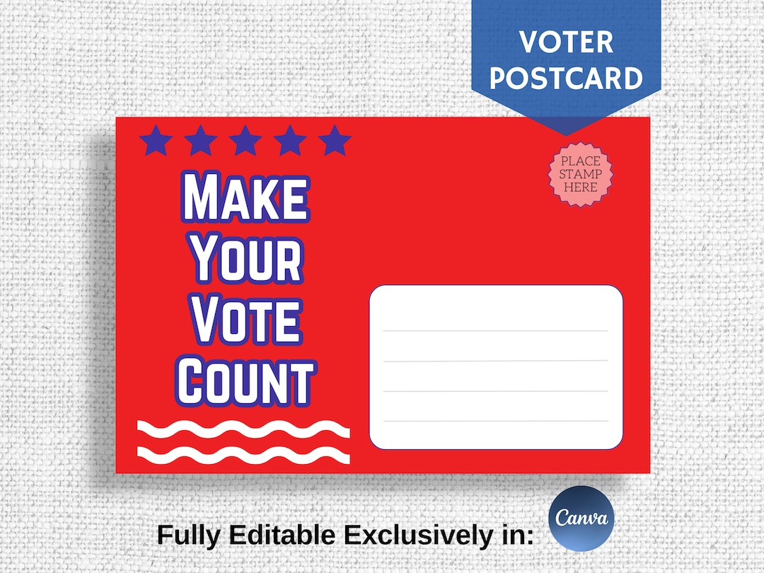 Editable Voter Postcard, Space to Write Personal Note, Get Out the Vote ...