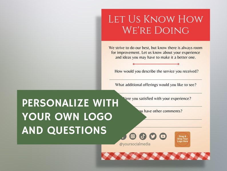 Comment Card for Suggestion Box, Customer Feedback Form, Fully Editable ...